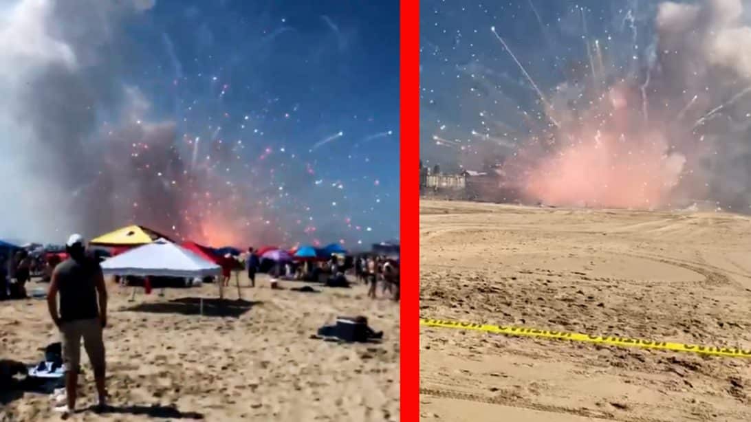 Entire Truck Of Fireworks Explodes On Beach - Multiple Injuries