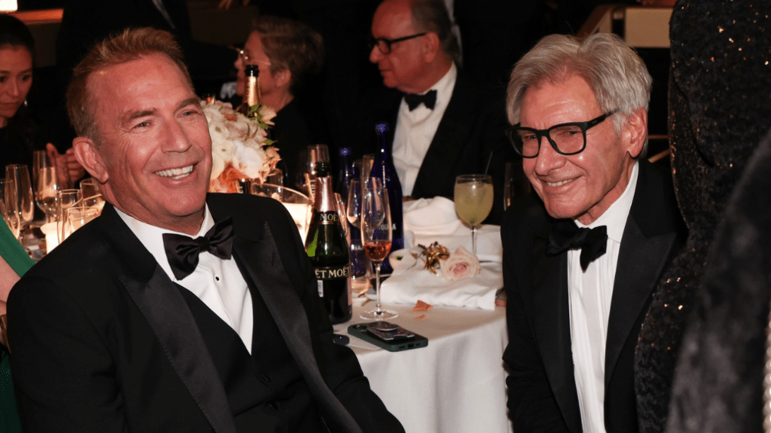 Kevin Costner Hangs Out With "1923" Star Harrison Ford At Golden Globes